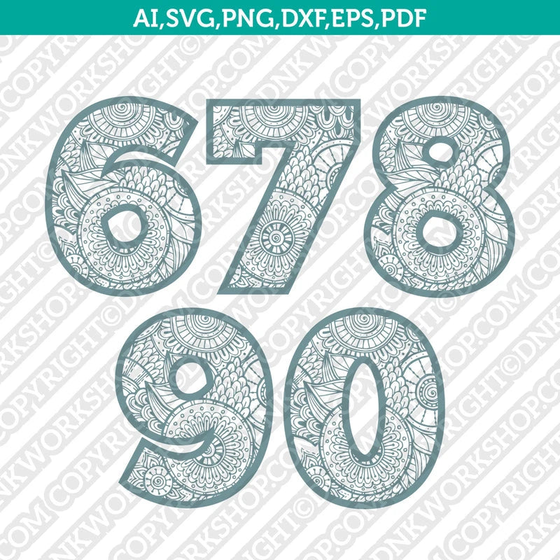 Abstract Floral Zentangle Mandala Numbers SVG Cut File Cricut Vector ...