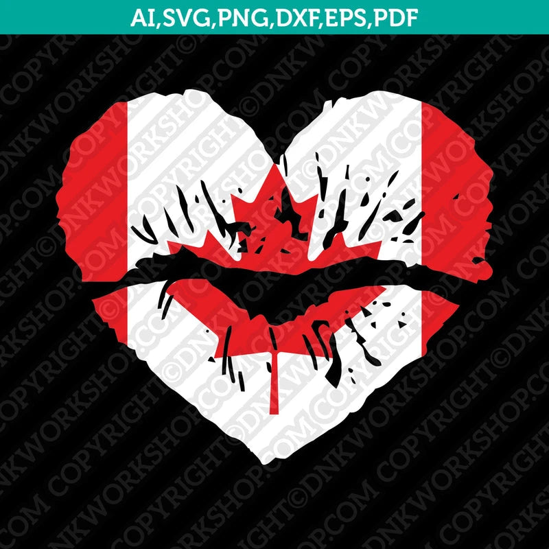 Canada Canadian Flag Lips Shape Heart SVG Vector Silhouette Cameo Cric ...