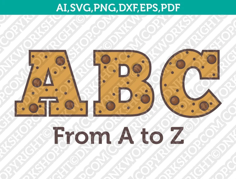 Chocolate Chip Cookies Letter Font Alphabet SVG Vector Silhouette Came ...