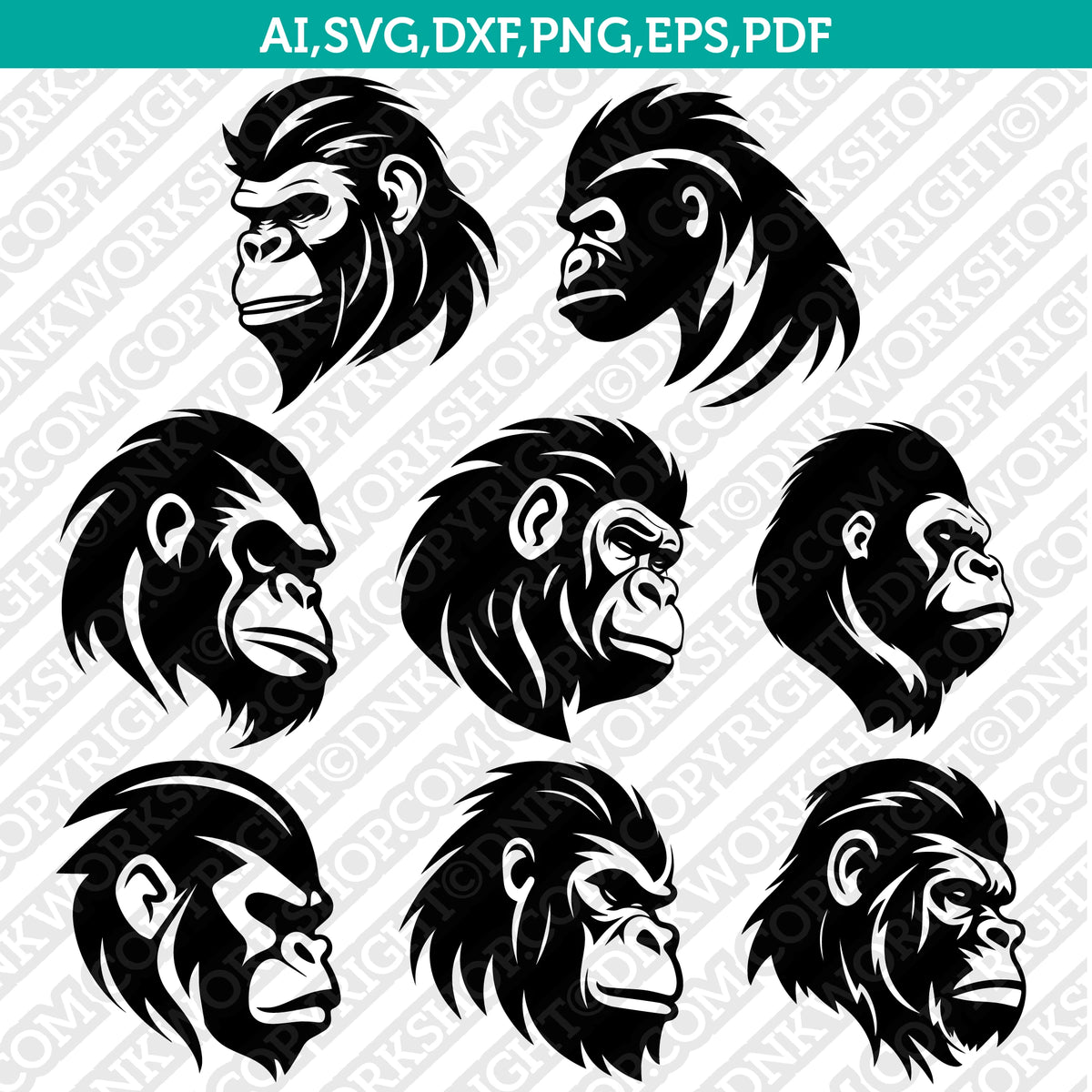 Gorilla Head SVG Mascot Cut File Cricut Clipart Silhouette Png ...