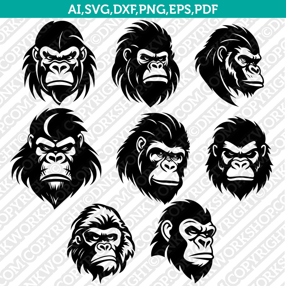Gorilla Head SVG Mascot Cut File Cricut Clipart Png – DNKWorkshop