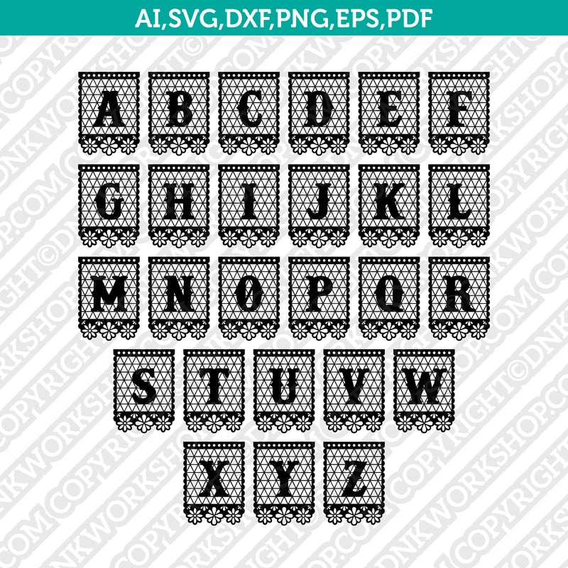 Papel Picado Letter Font Alphabet Lettering SVG Cut File Cricut Clipart ...