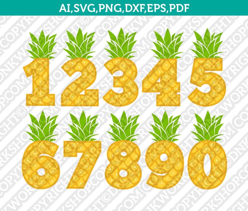 Pineapple Pattern Numbers SVG Vector Silhouette Cameo Cricut Cut File ...