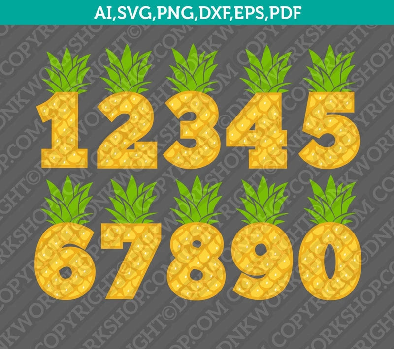 Pineapple Pattern Numbers SVG Vector Silhouette Cameo Cricut Cut File ...