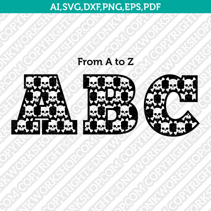 Skull Letters Bones Fonts Alphabet Lettering Birthday Party SVG Vector ...