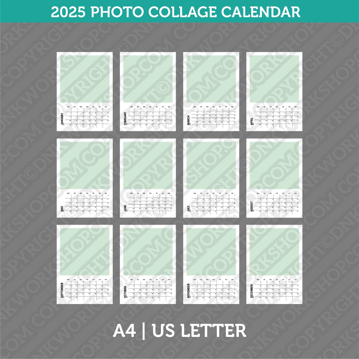Photo Collage 2025 Calendar Printable PDF | A4 & US Letter - Sunda ...