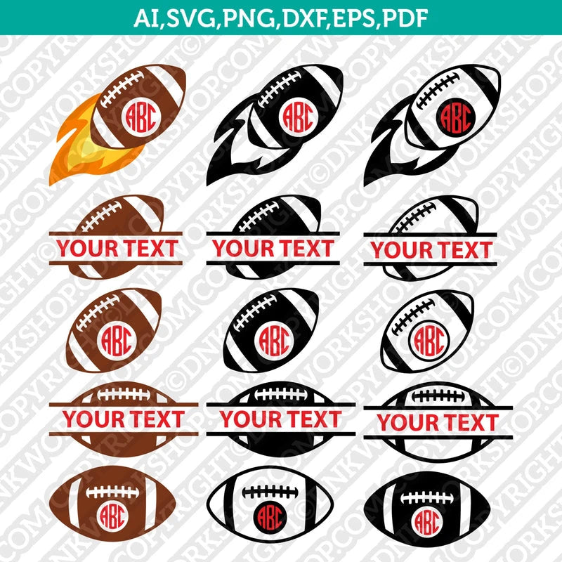 American Football Split Monogram Frame SVG Vector Silhouette Cameo ...