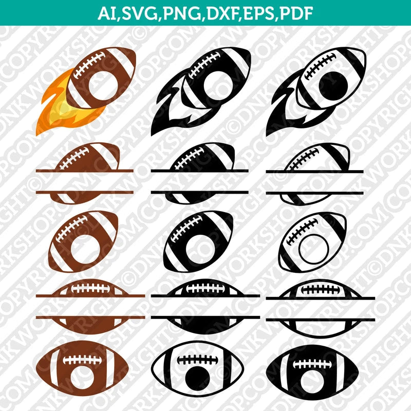 American Football Split Monogram Frame SVG Vector Silhouette Cameo ...
