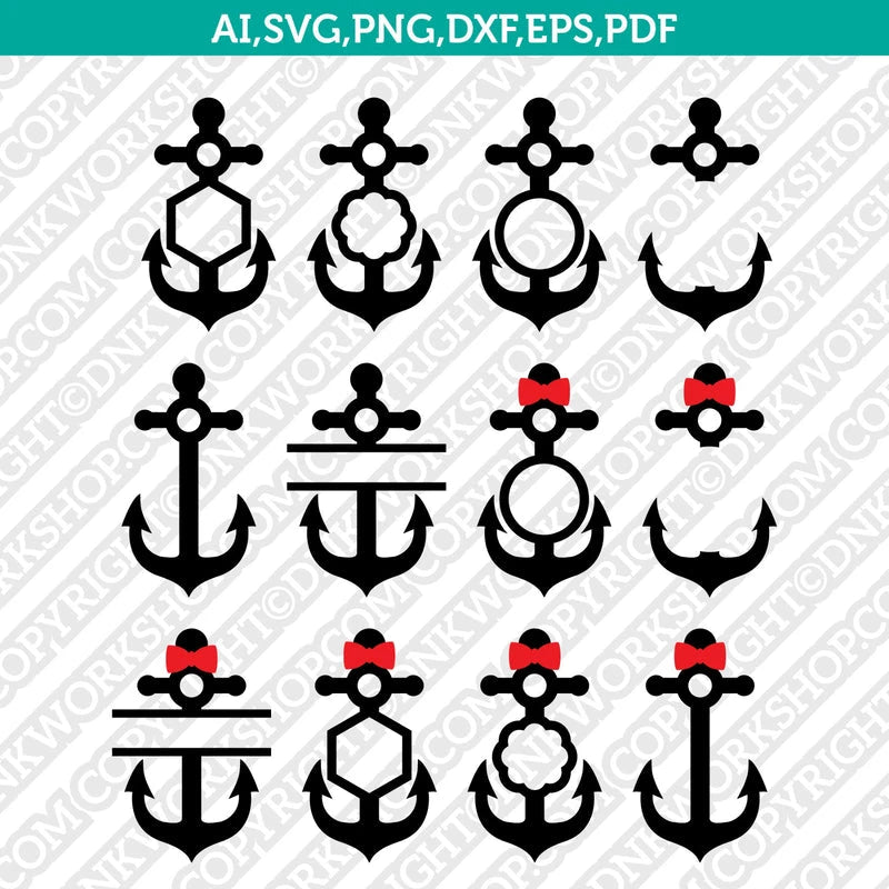 Anchor Marine Split Monogram Frame SVG Vector Cut File Clipart Dxf ...