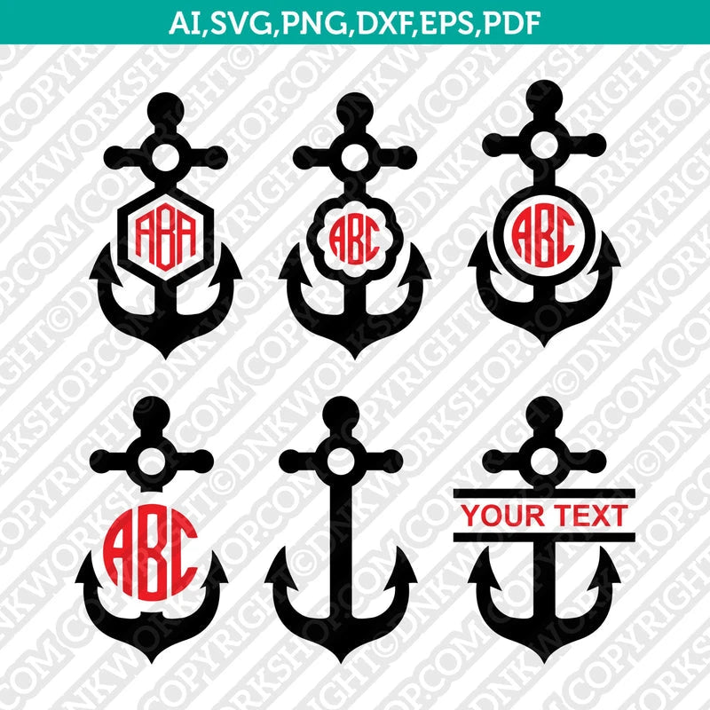 Anchor Marine Split Monogram Frame SVG Vector Cut File Clipart Dxf ...