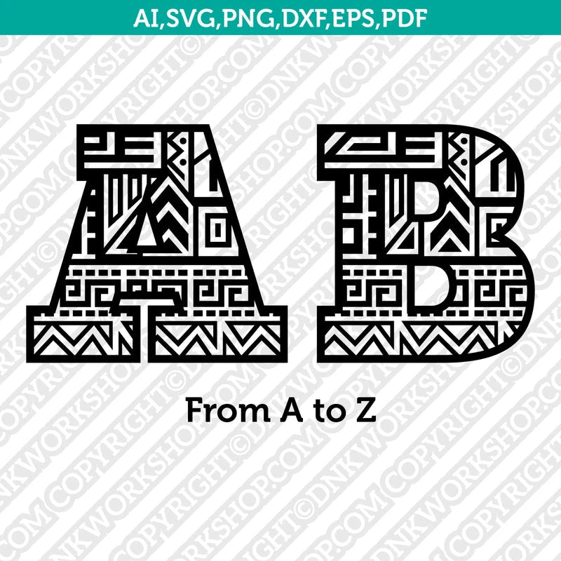 Aztec Letters Fonts Alphabet SVG Vector Cameo Cricut Cut File Clipart ...