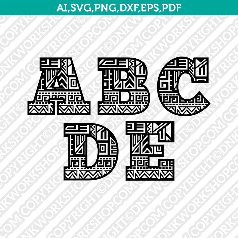 Aztec Letters Fonts Alphabet SVG Vector Cameo Cricut Cut File Clipart ...