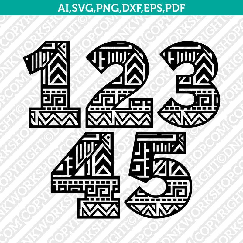 Aztec Numbers SVG Vector Silhouette Cameo Cricut Cut File Clipart ...