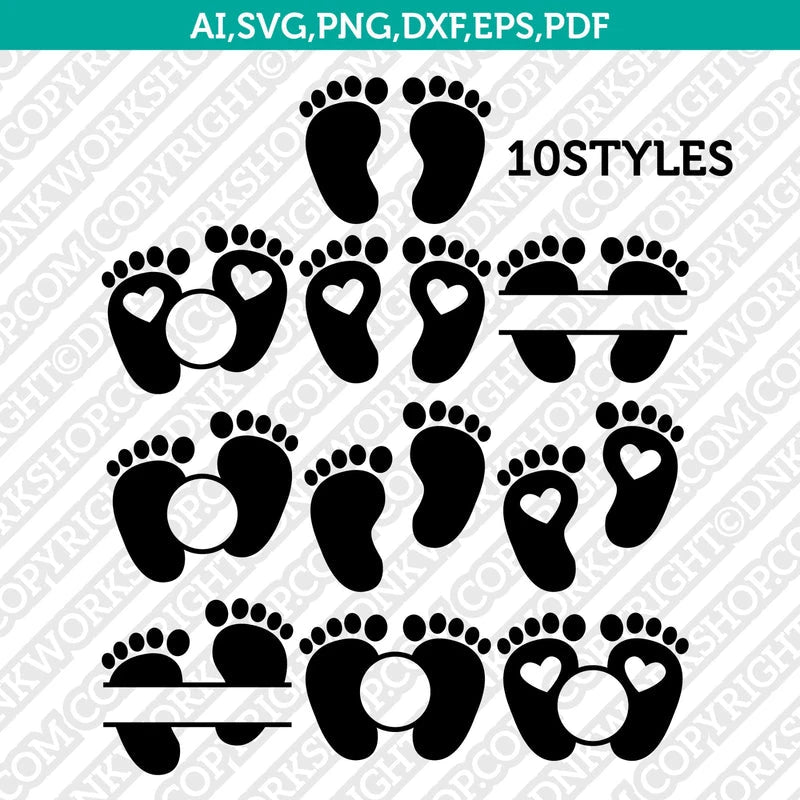 Baby Feet Footprint Split Monogram Frame SVG Vector Cricut Cut File ...