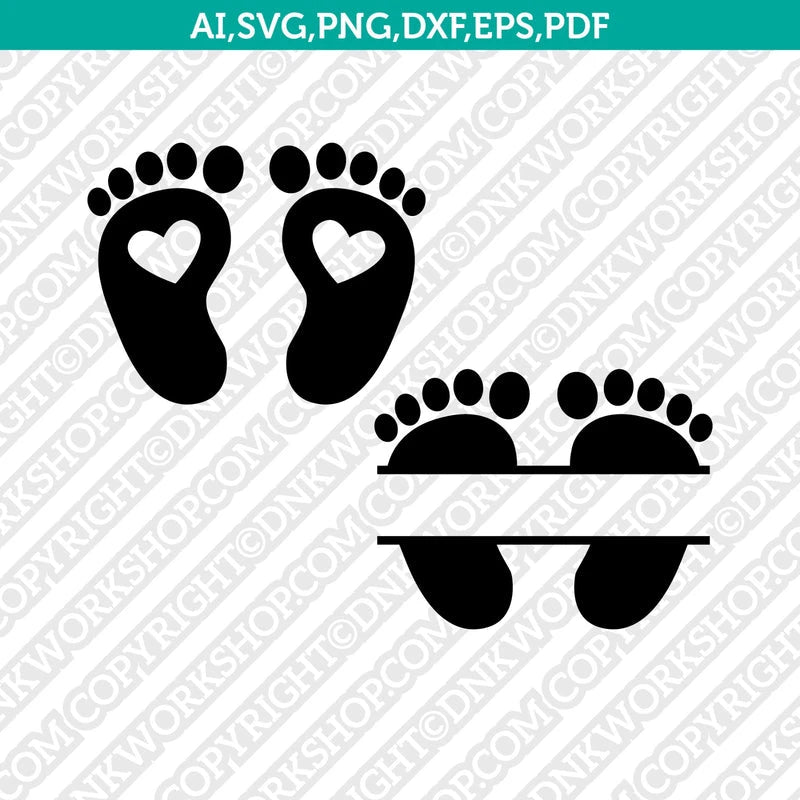 Baby Feet Footprint Split Monogram Frame SVG Vector Cricut Cut File ...