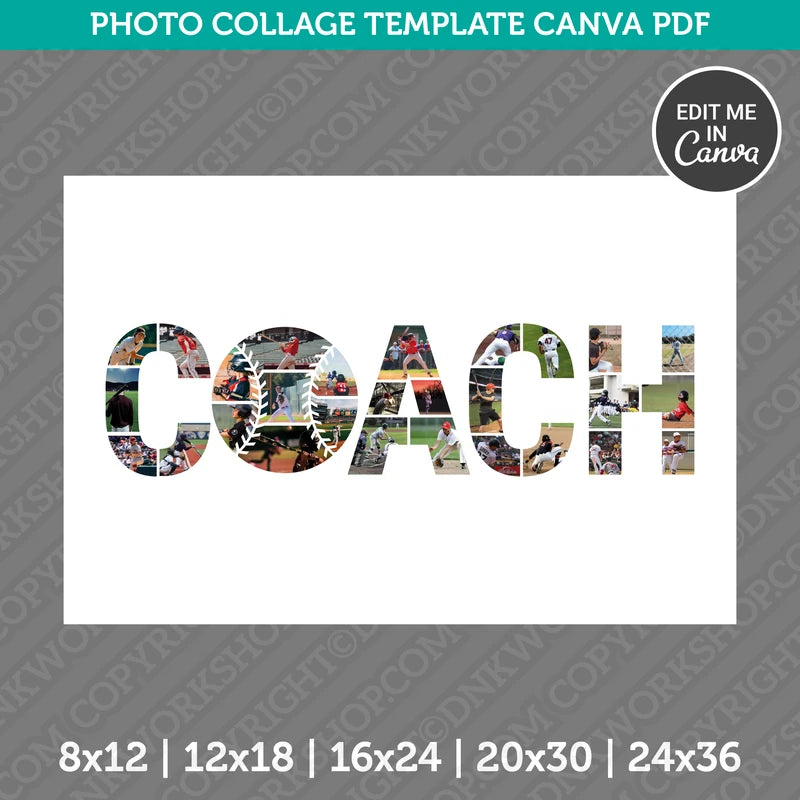Baseball Coach Photo Collage Template Canva PDF – DNKWorkshop