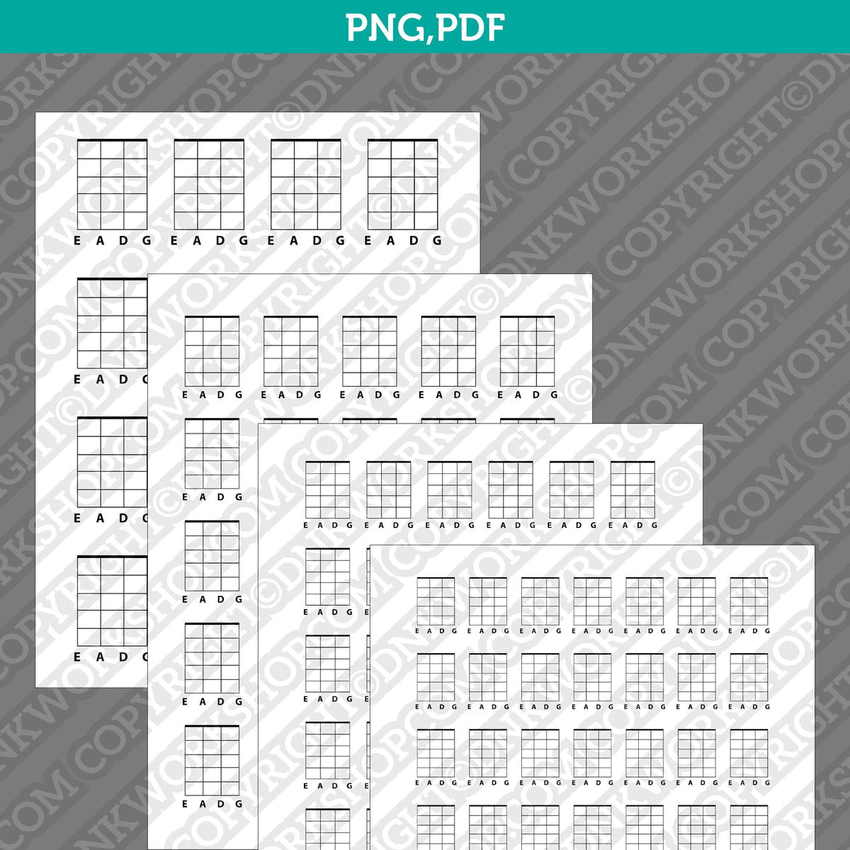Blank Printable Guitar Chord Charts Diagram Sheet 4 String PDF PNG | A ...
