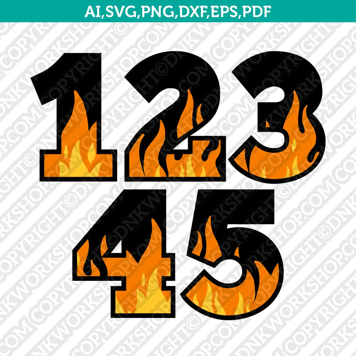 Blaze Flame Fire Burn Burning Numbers SVG Vector Cricut Laser Cut File ...