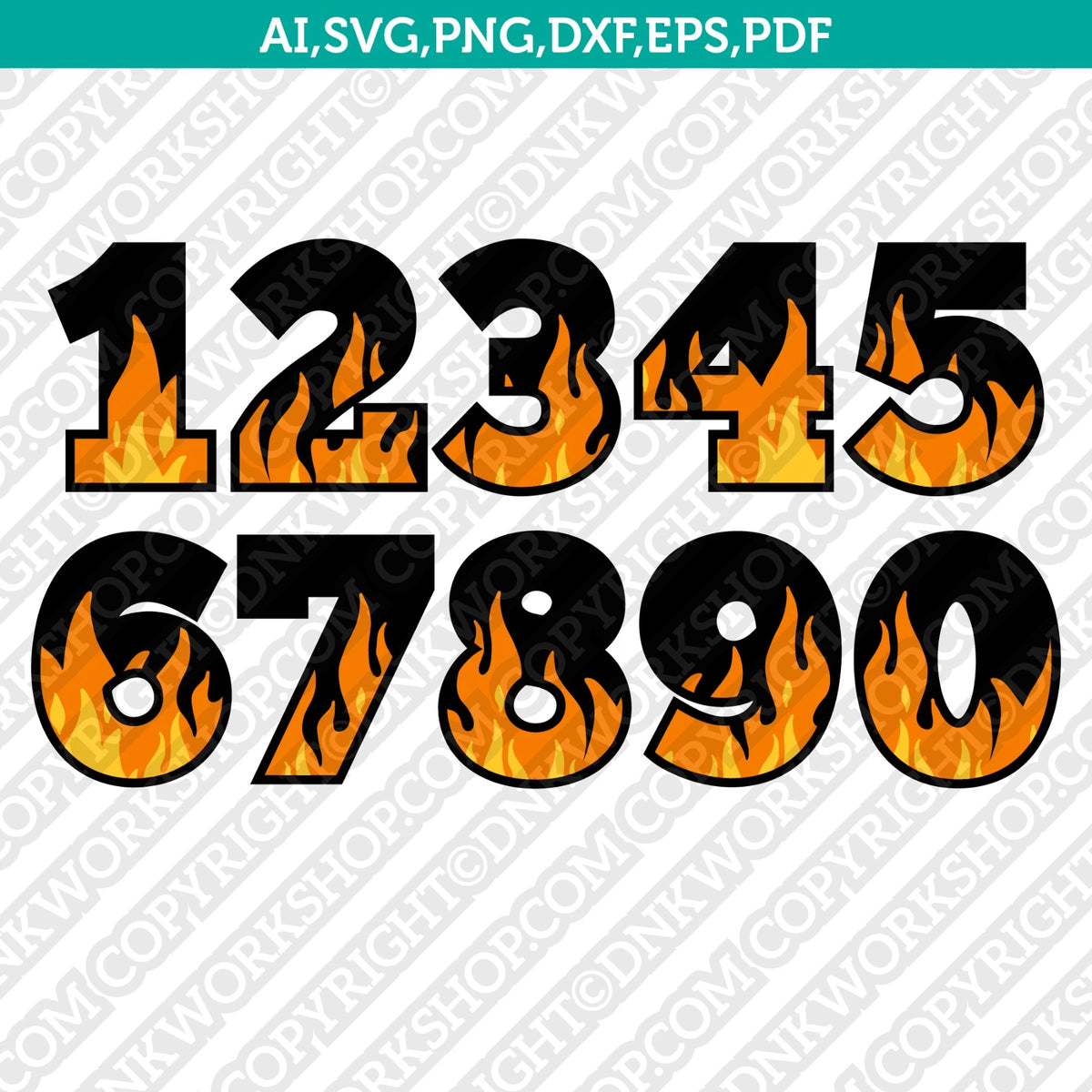 Blaze Flame Fire Burn Burning Numbers SVG Vector Cricut Laser Cut File ...
