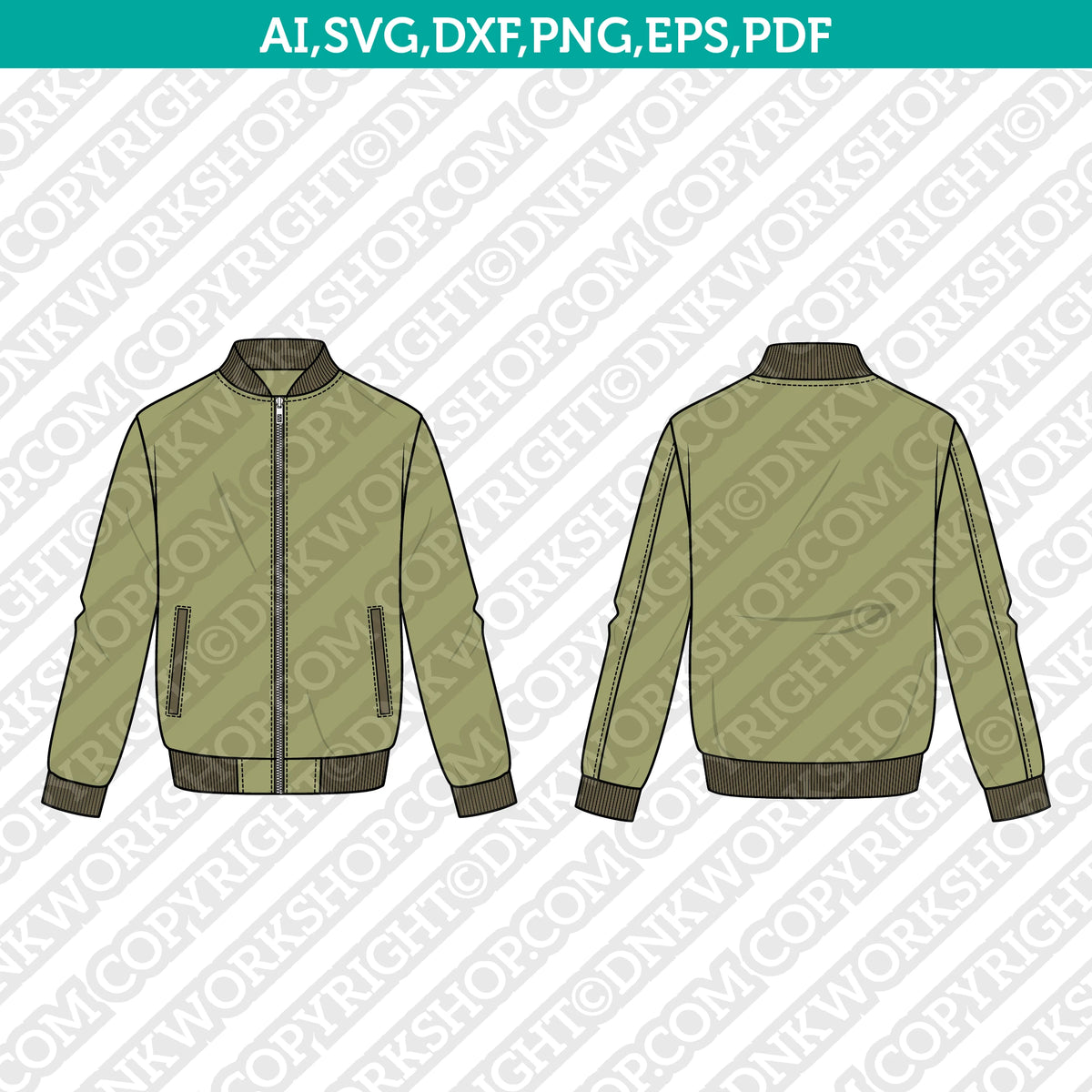 Bomber Jacket SVG CAD Technical Flat Design Sketch Fashion Clipart Png ...