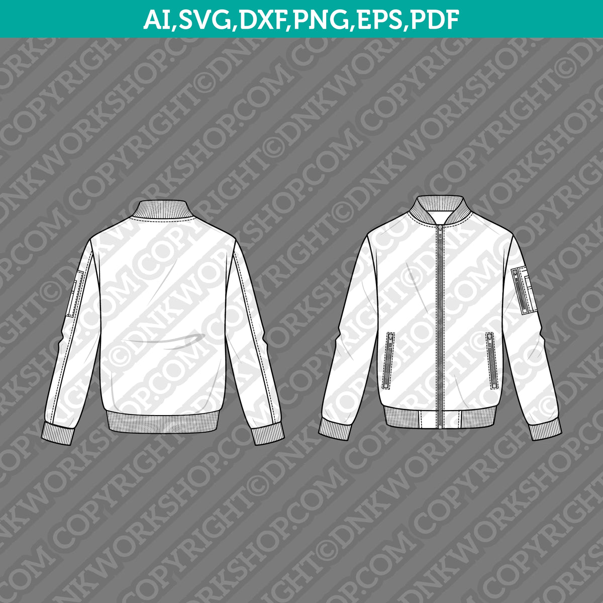 Bomber Jacket SVG CAD Technical Flat Design Sketch Fashion Clipart Png ...