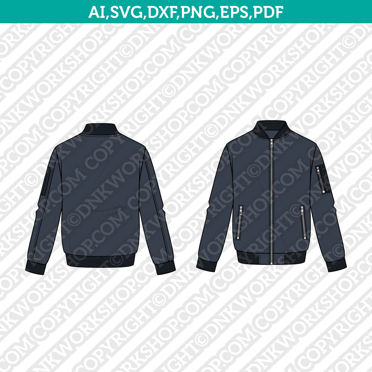 Bomber Jacket SVG CAD Technical Flat Design Sketch Fashion Clipart Png ...