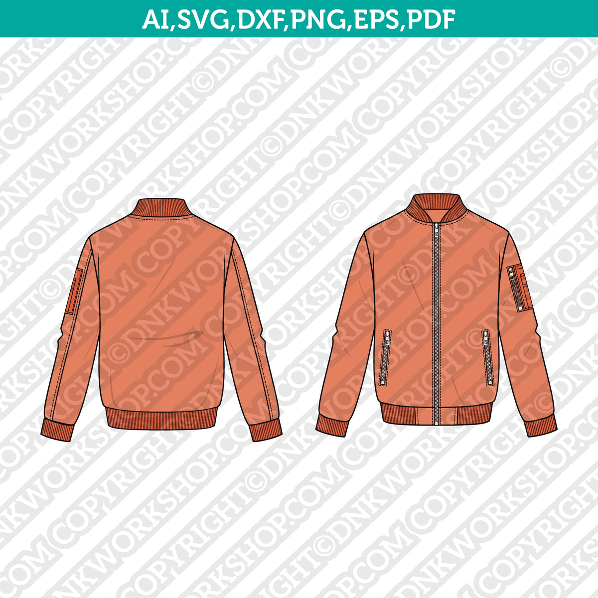 Bomber Jacket SVG CAD Technical Flat Design Sketch Fashion Clipart Png ...