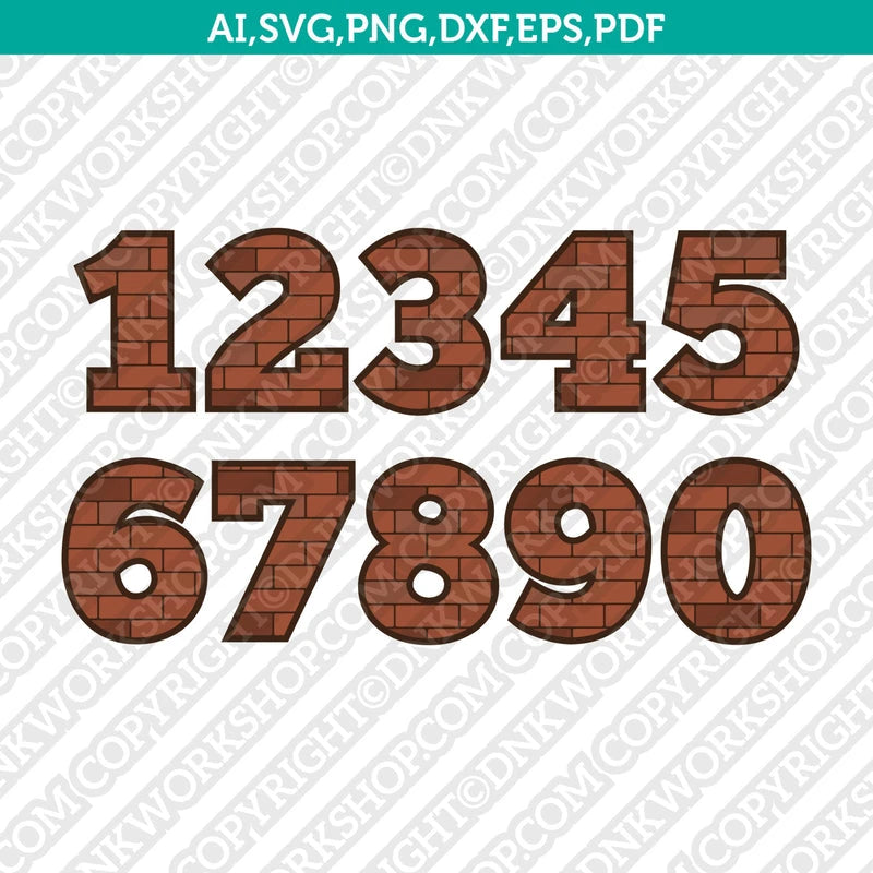 Brick Numbers SVG Vector Silhouette Cameo Cricut Cut File Clipart ...