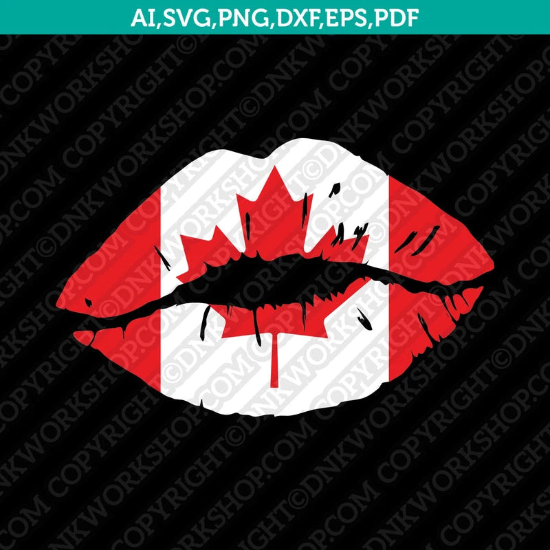 Canada Canadian Flag Lips Shape Heart SVG Vector Silhouette Cameo Cric ...