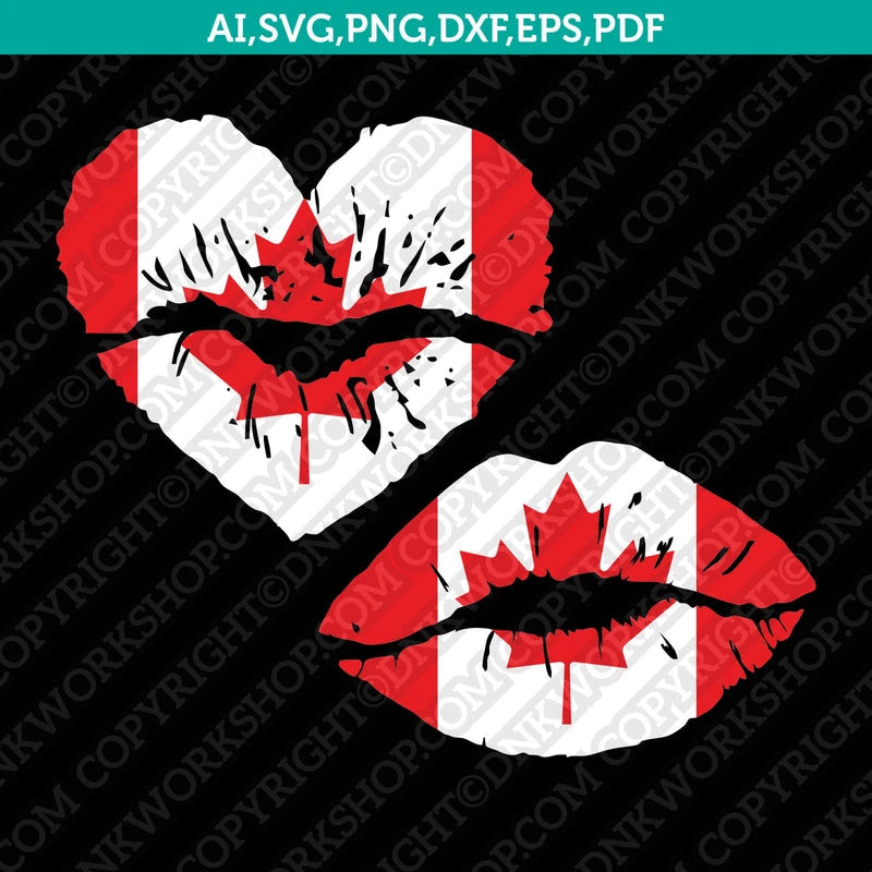 Canada Canadian Flag Lips Shape Heart SVG Vector Silhouette Cameo Cric ...
