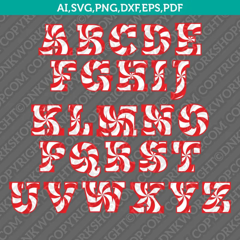 Candy Cane Christmas Letters Font Alphabet SVG Vector Cricut Cut File ...