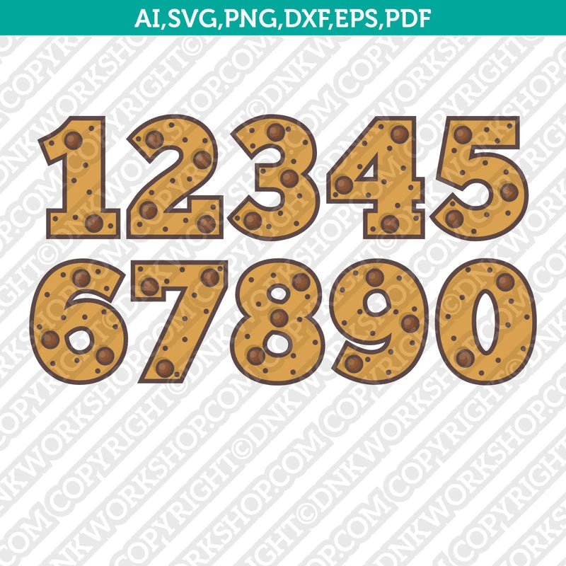 Chocolate Chip Cookies Numbers SVG Vector Silhouette Cameo Cricut Cut ...