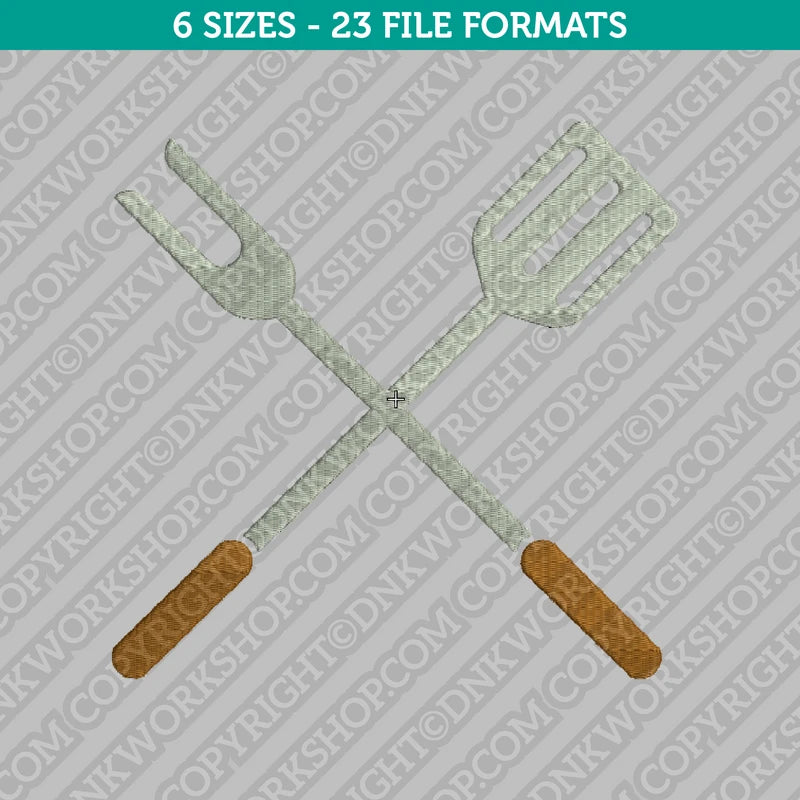 Crossed BBQ Barbecue Grill Fork and Spatula Embroidery Design - 6 Size ...