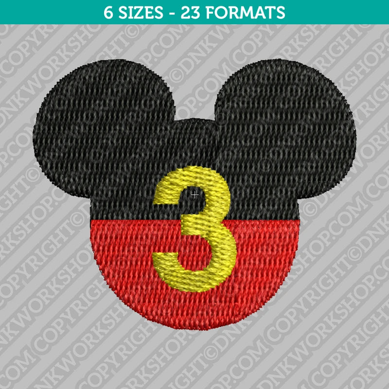 Disney Mickey Mouse Third 3rd Birthday Embroidery Design - 6 Sizes - I ...