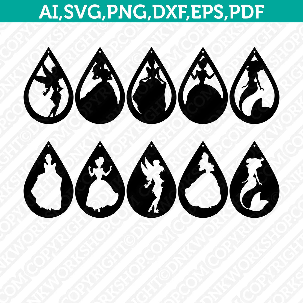 Princess Earring Template Svg Vector Cricut Laser Cut File Clipart Png ...