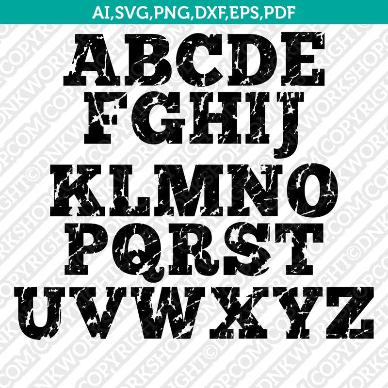 Distressed Grunge Letters Font Alphabet SVG Vector Cricut Cut File ...