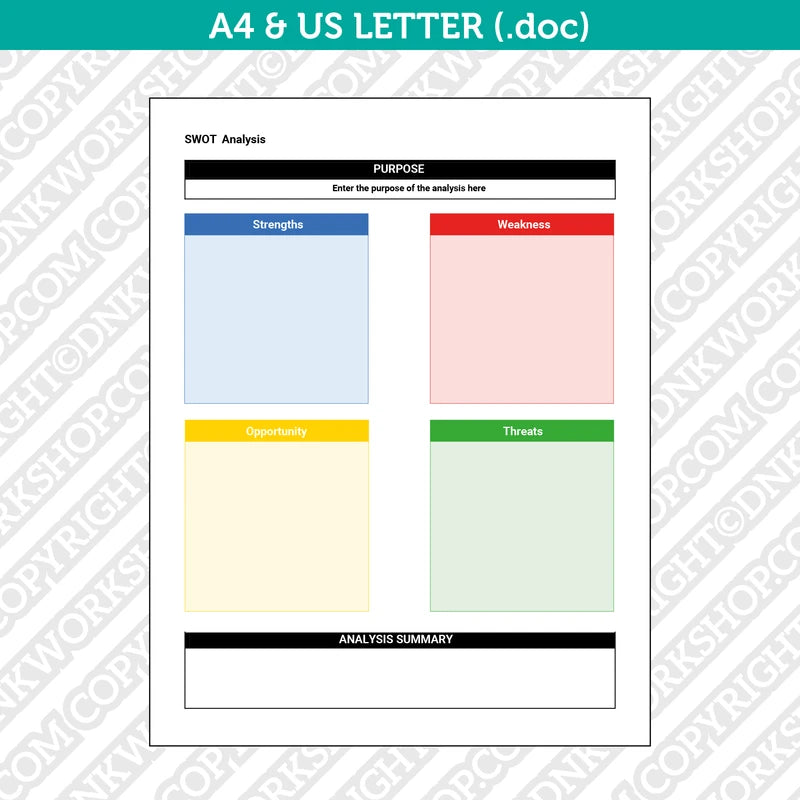 Editable SWOT ANALYSIS Template Printable Word | A4 & US Letter ...