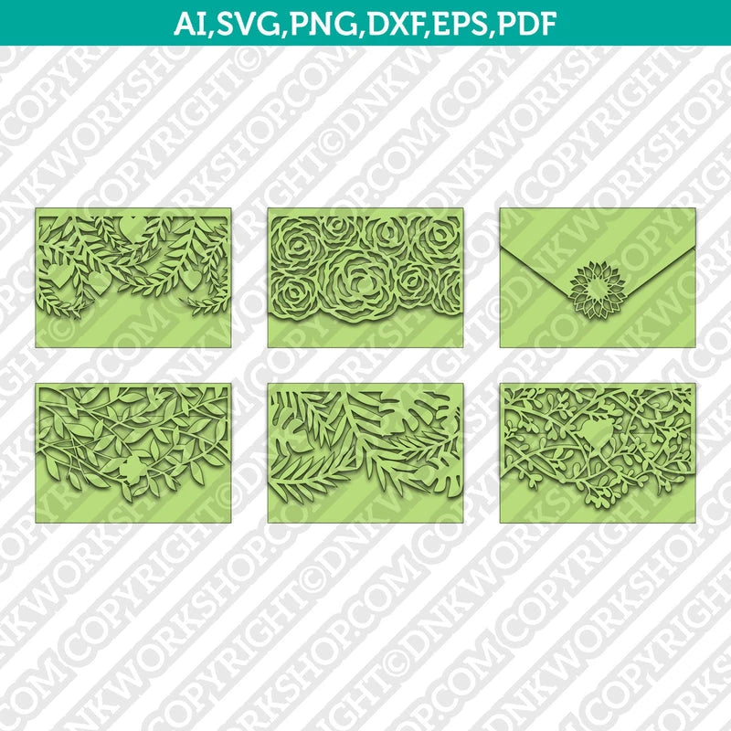 A7 Floral Envelope For 5x7 Invitation Template SVG Laser Cut File ...