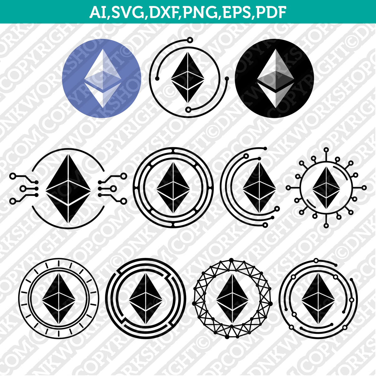 Ethereum Logo SVG Cryptocurrency Cricut CutFile Clipart Dxf Eps Png Si ...