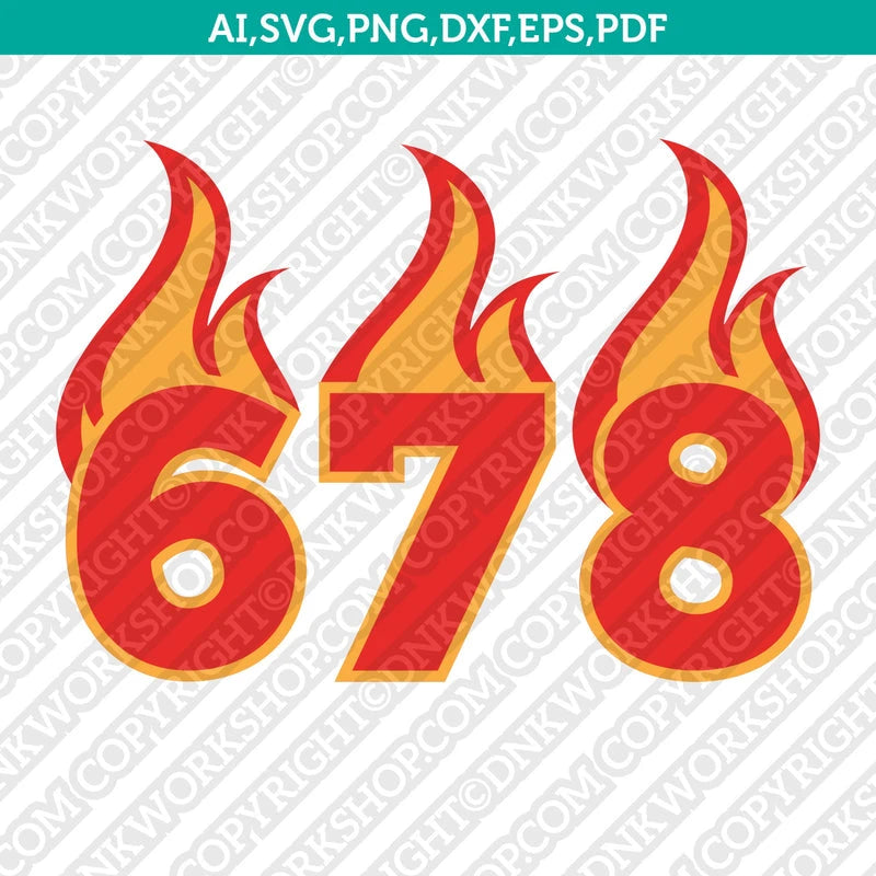Flame Fire Burn Numbers SVG Cut File Cricut Vector Sticker Dxf PNG Eps ...