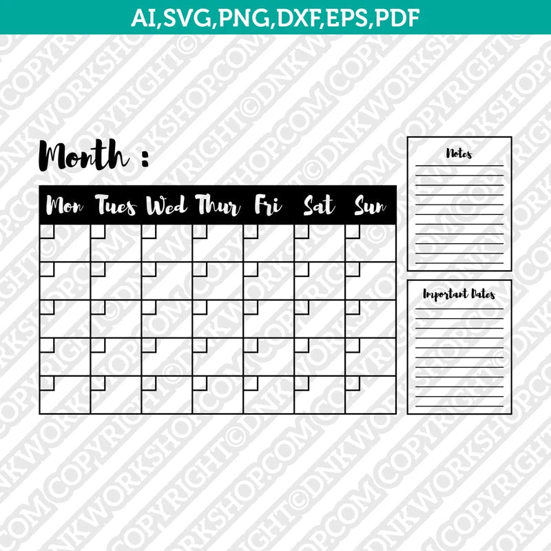 Hand Drawn Monthly Calendar Svg Calendar Cricut Cut File Clipart ...