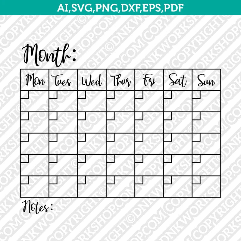 Hand Drawn Monthly Calendar Svg Reusable Calendar Cricut Cut File ...