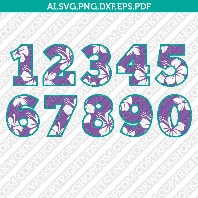 Hibiscus Hawaii Hawaiian Numbers SVG Silhouette Cameo Cricut Cut File ...