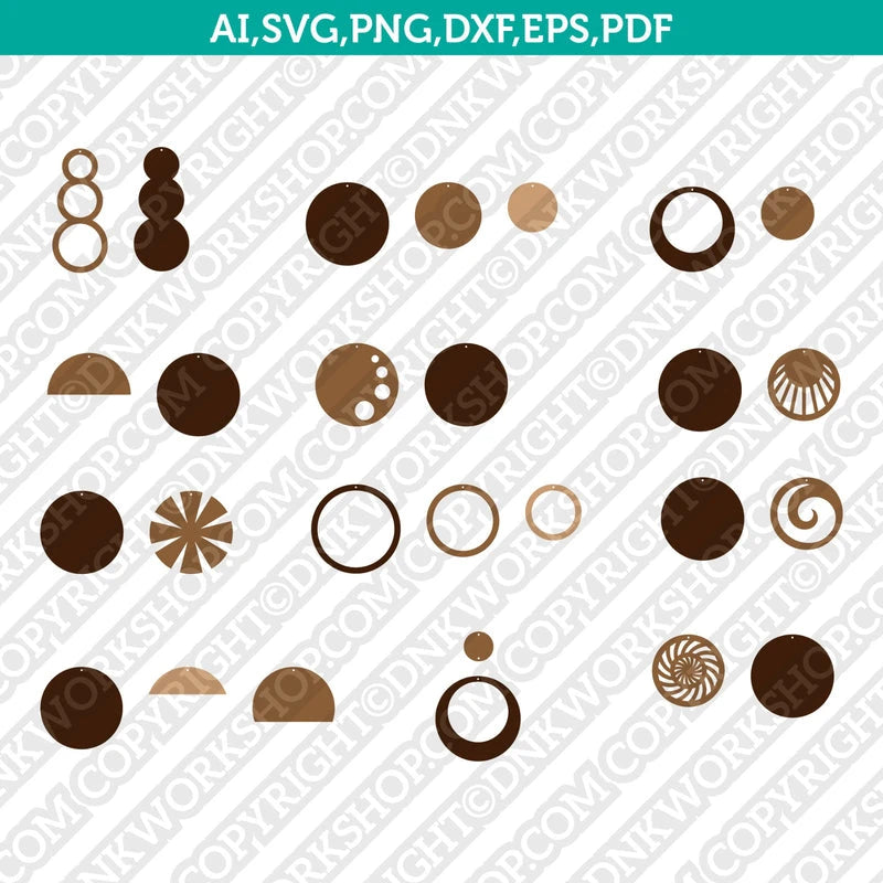 Wood Leather Acrylic Circle Stacked Earring Template SVG Laser Cut Fil ...