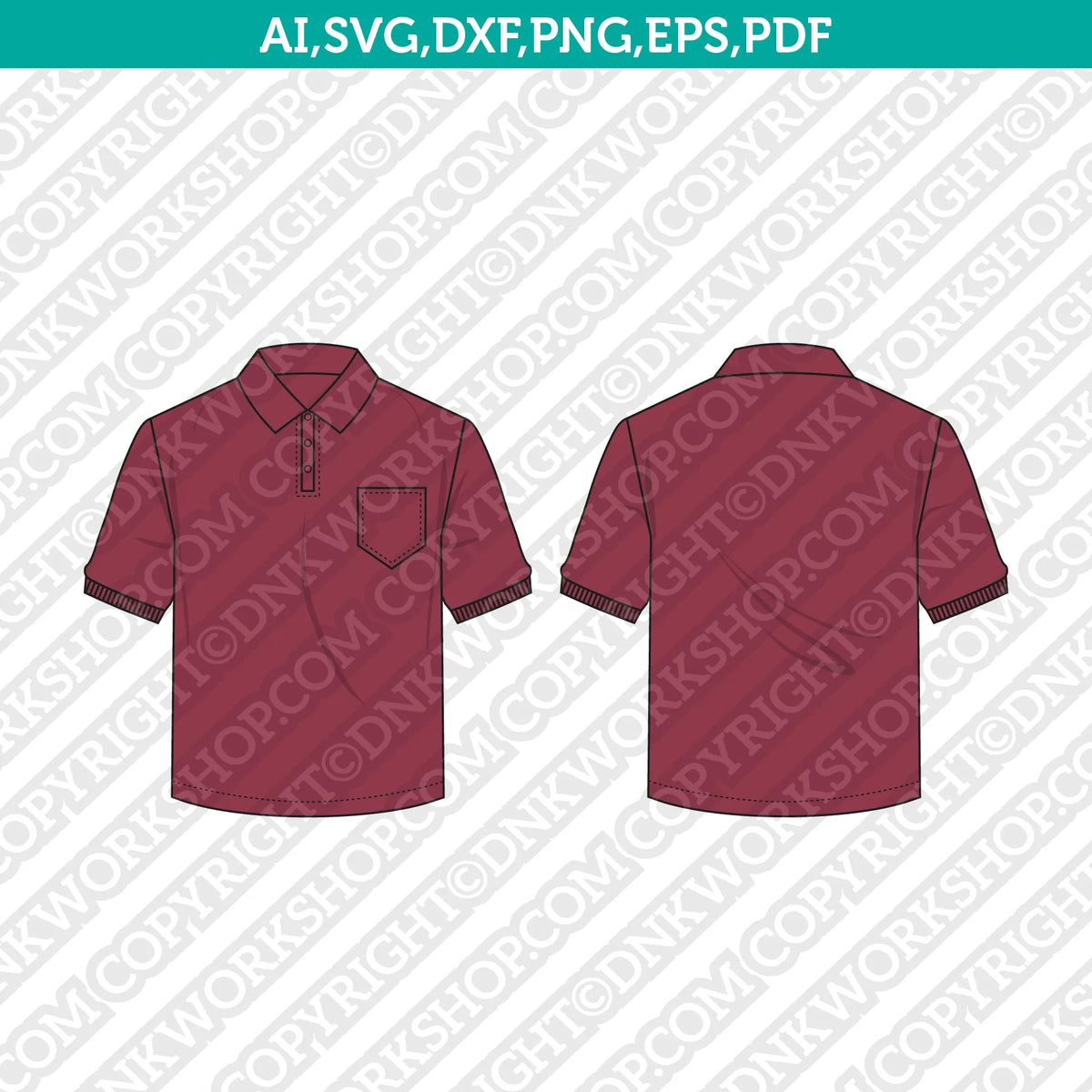 Men's Polo Shirt SVG Clothing Template PDF Cut File CAD Sketch Fashion ...