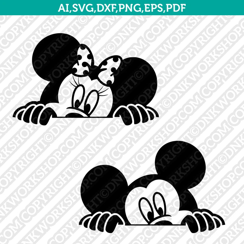 Mickey Minnie Mouse Disney Monogram Peeping Hiding SVG Cricut Cut File ...