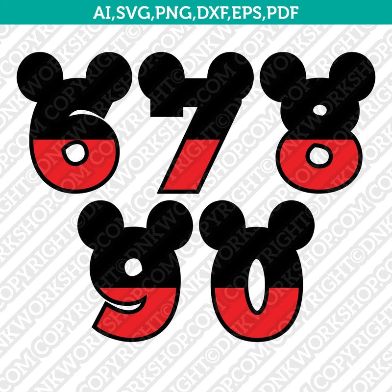 Mickey Mouse Numbers SVG Cut File Cricut Vector Sticker Dxf PNG Eps ...