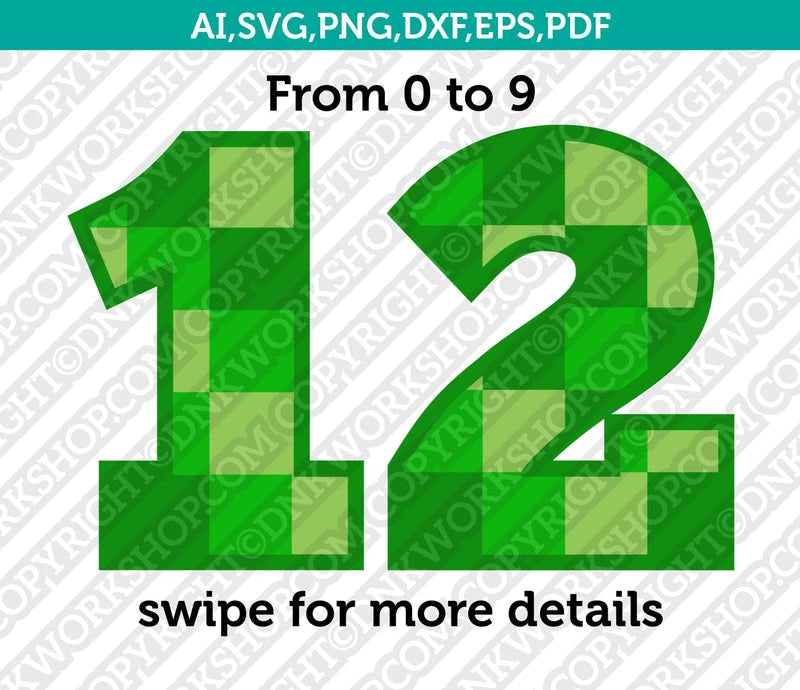 Mine Pattern Theme Minecraft Numbers SVG Vector Cricut Laser Cut File ...