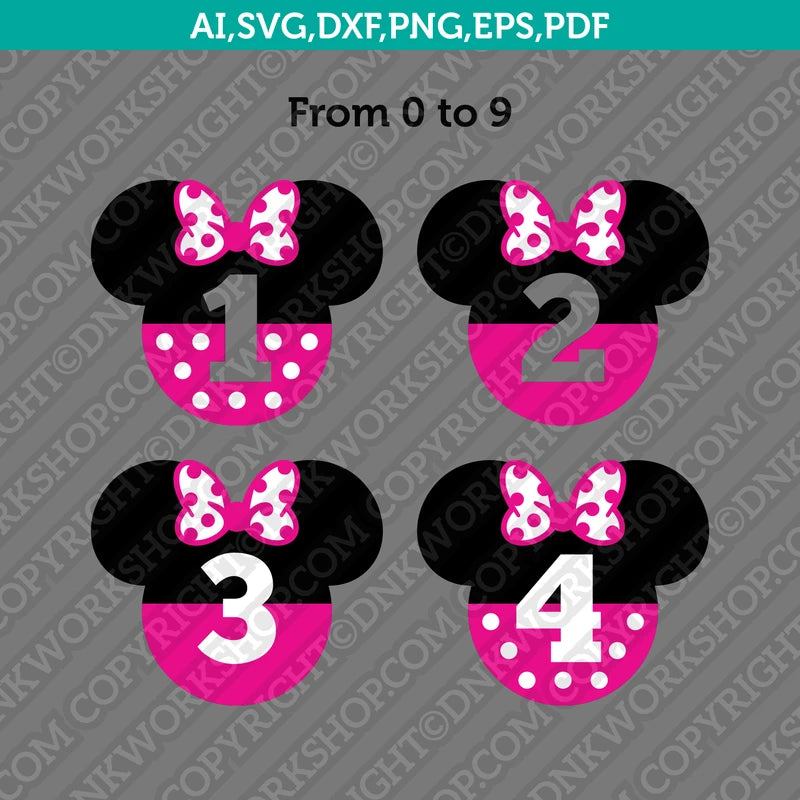 Minnie Mouse Numbers SVG Cut File Cricut Clipart Png Eps Dxf Vector ...