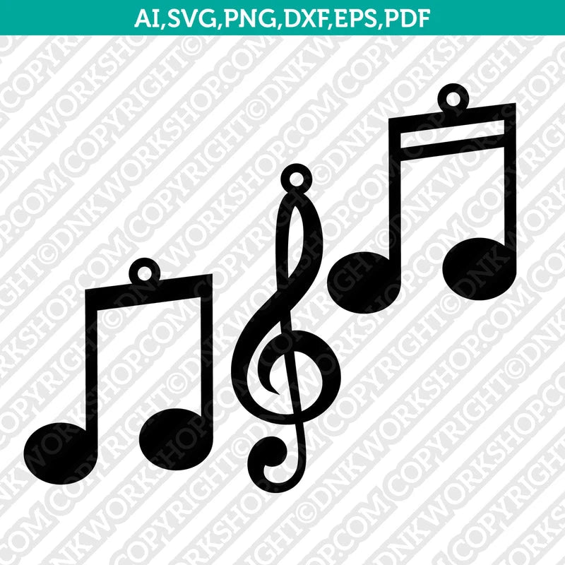 Musical Music Notes Earring SVG Laser Cut File Cricut Vector Dxf PNG ...